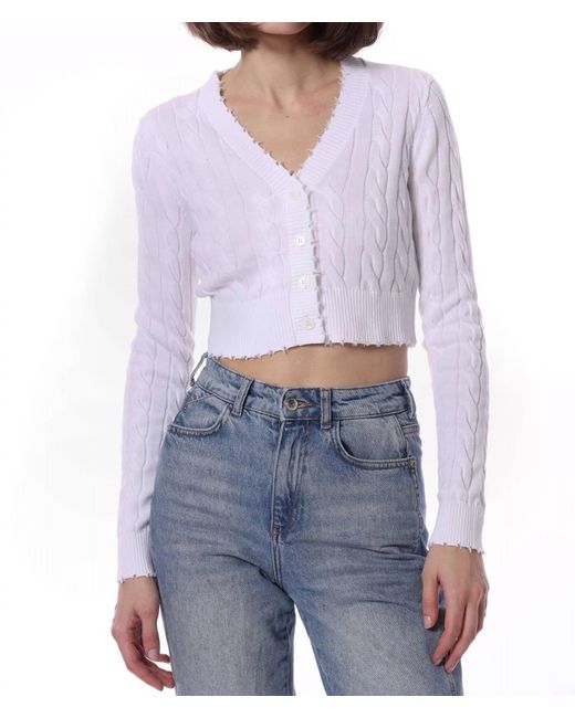 Minnie Rose Cotton Cropped Cable Cardigan in White | Lyst