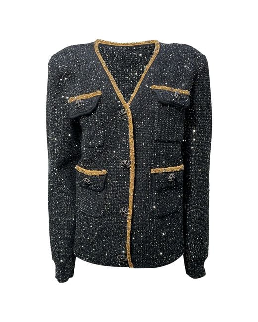 Self-Portrait Embellished Single-Breasted Tweed Jacket in Black | Lyst