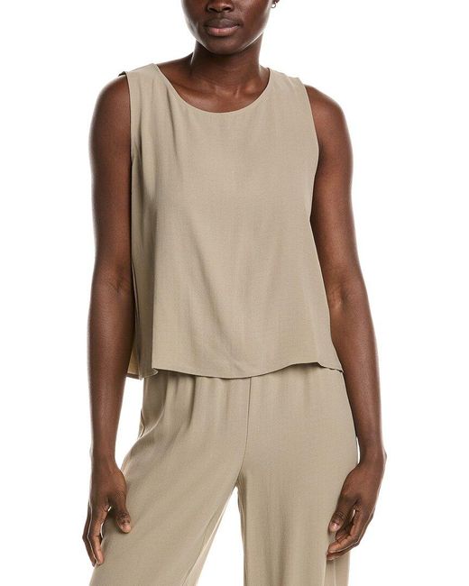 Eileen Fisher Ballet Neck Short Silk Shell in Natural | Lyst