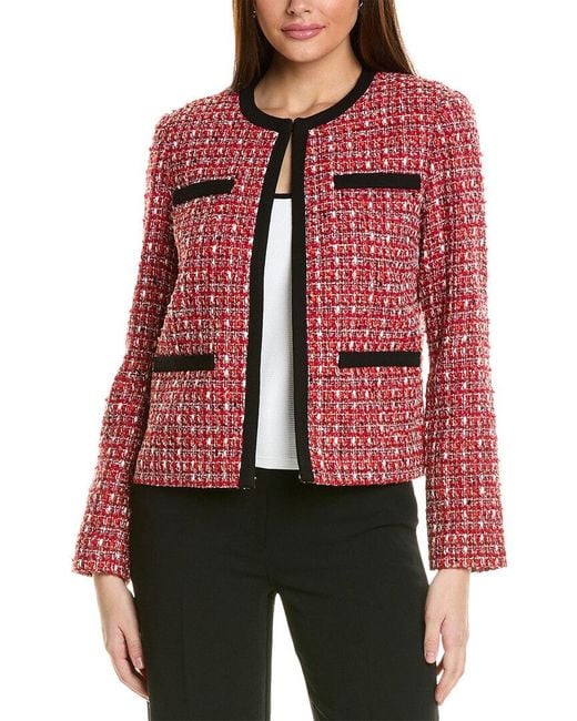 St. John Tweed Jacket in Red | Lyst