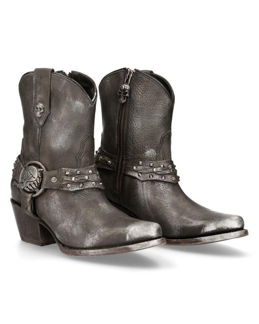 New Rock Wstm005-S1 Leather Cowboy Western Boots in Black | Lyst