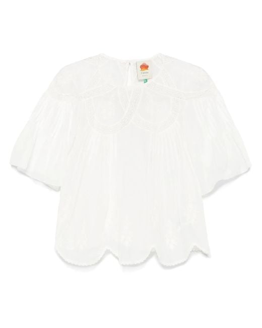 FARM Rio Embroidered Short-Sleeve Blouse in White | Lyst