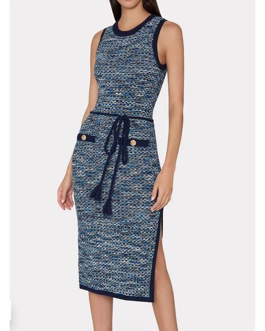 MILLY Kim Textured Knit Midi Dress in Blue | Lyst