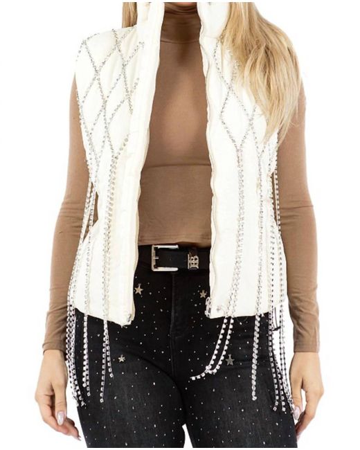 Mango Rhinestone Chain Jacket Vest in White | Lyst