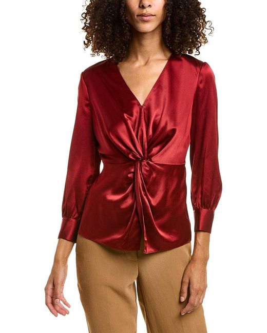 Theory Twist Silk Blend Blouse In Red Lyst