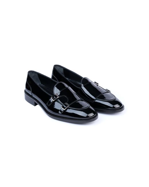 VELLAPAIS Onyx Patent Leather Short Cut Double Monk in Black for Men | Lyst