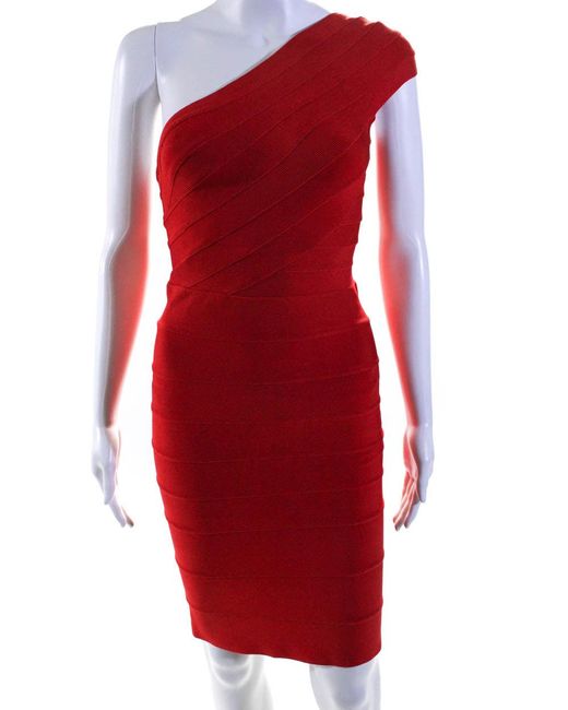 Hervé Léger Textured Tiered Zipped One Shoulder Bandage Dress | Lyst