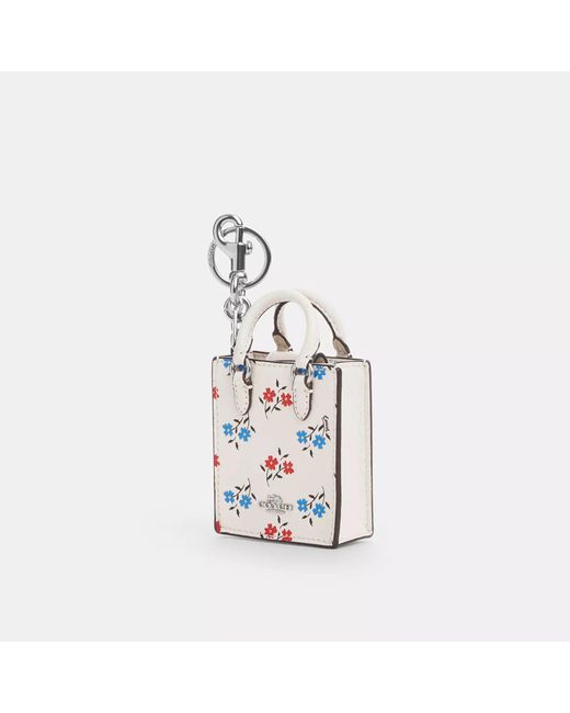COACH North/south Mini Tote Bag Charm With Floral Print in White | Lyst