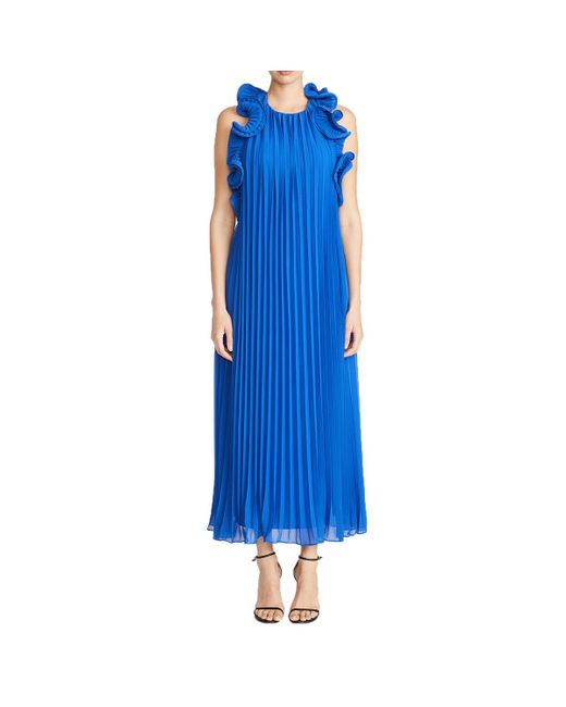 AMUR Pleated Recycled Polyester Maxi Dress in Blue | Lyst