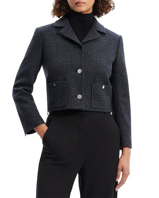 Theory Boxy Crop Wool-Blend Patch Jacket in Black | Lyst