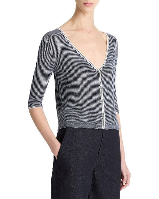 Vince Microstripe Cardigan in Gray | Lyst