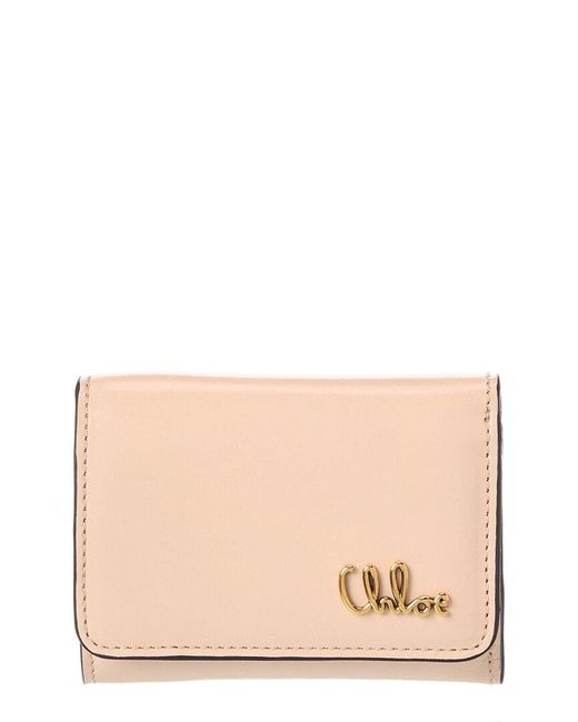 Chloé Iconic Mini Leather Trifold Wallet in Natural | Lyst