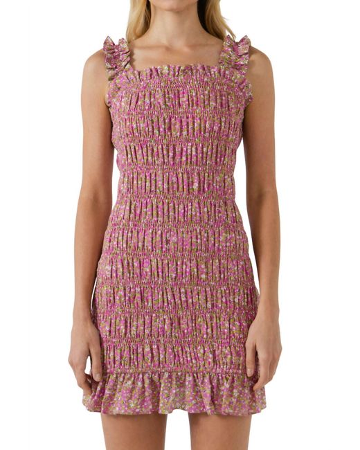 Free the Roses All Over Smocked Ruffle Mini Dress in Red | Lyst