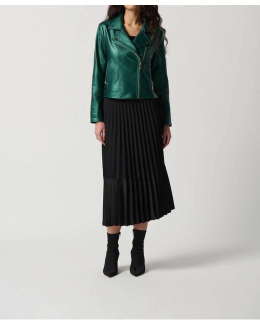 Joseph Ribkoff Metallic Faux Leather Biker Jacket In Emerald in Green | Lyst