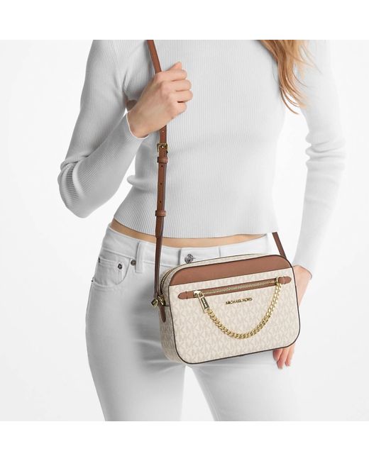 Michael Kors Jet Set Large Logo Crossbody Bag in Metallic | Lyst