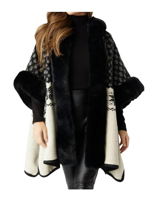 Coco + Carmen Noric Hooded Ruana W/ Faux Fur Coat in Black | Lyst