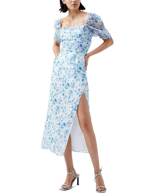 French Connection Catrina Chiffon Smocked Midi Dress in Blue | Lyst