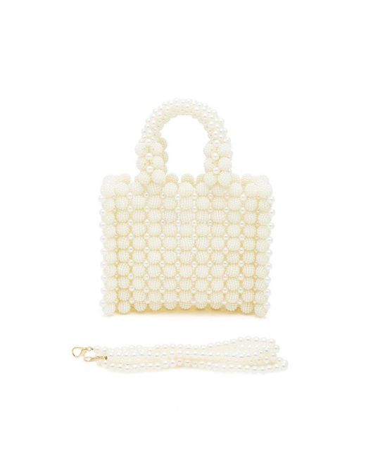 Fashnzfab Braided Pearl Structure Top Handle Clutch Bag in Natural | Lyst
