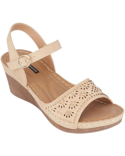 Good Choice Helen Faux Leather Embellished Wedge Sandals in Metallic | Lyst