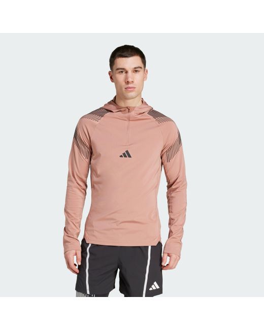 adidas Pro-Series Quarter Zip Hooded Track Jacket in Pink for Men | Lyst