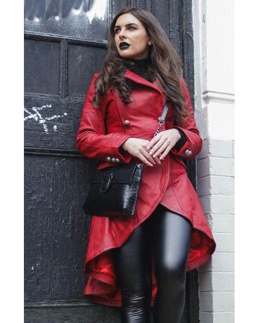 Infinity Leather Goth Leather Edwardian Flare Coat-Rushmoor in Red | Lyst