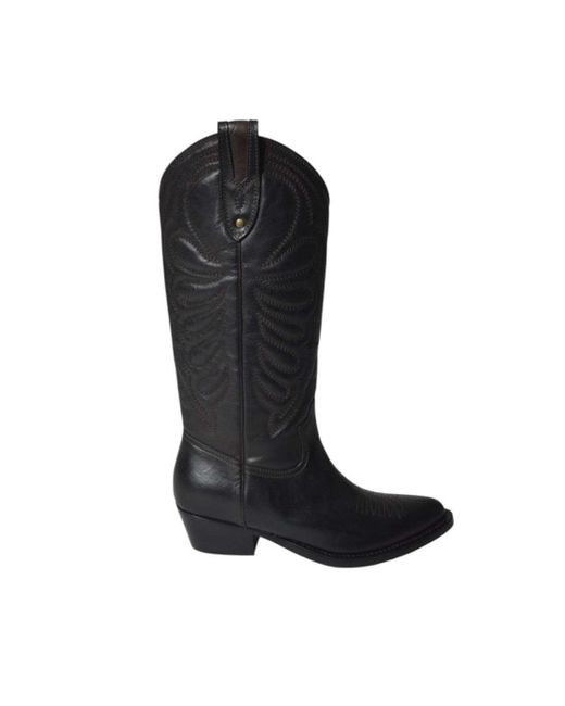 Paola D'arcano Leather Ohio Cowboy Boots in Black | Lyst