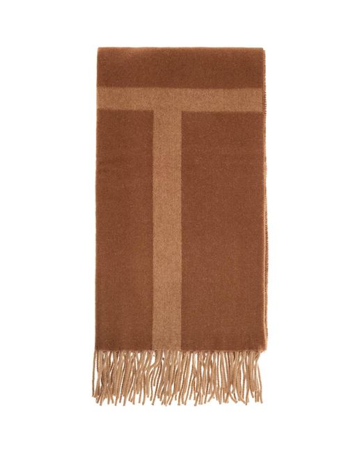 TOTEME Camel Wool Jacquard Monogram Scarf Made in Brown | Lyst