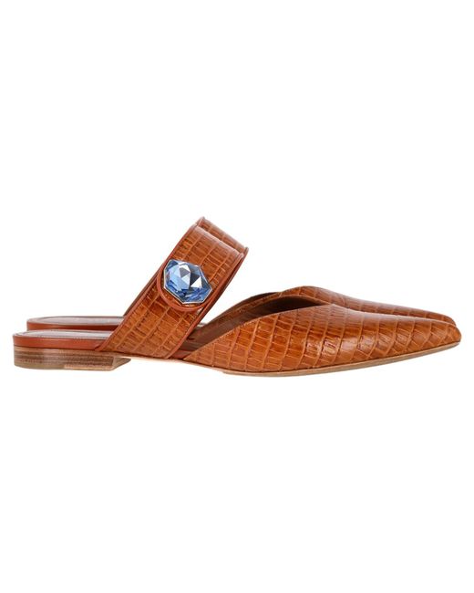 Malone Souliers Mauren Crocodile-Embossed Flat Mules in Brown | Lyst