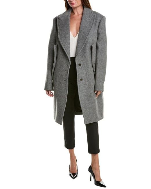 Michael Kors Reefer Slit Sleeve Wool Coat in Gray | Lyst