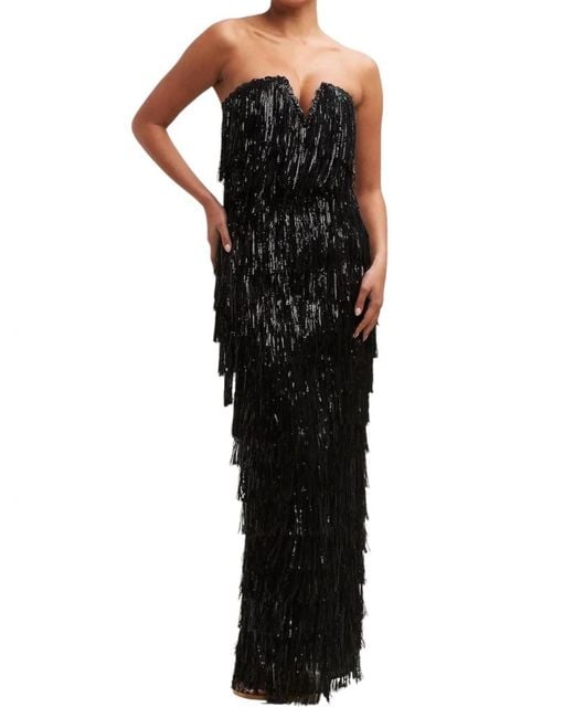 Luxxel Sequin Fringe Maxi Dress in Black | Lyst