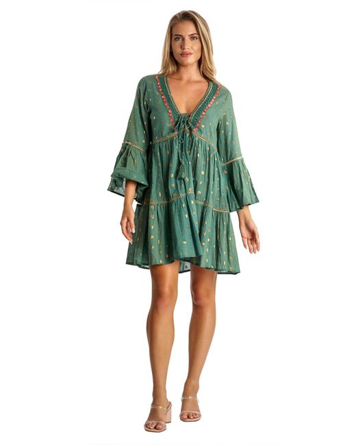 La Moda Clothing Maiori Short Dress With Polka Dots in Green | Lyst