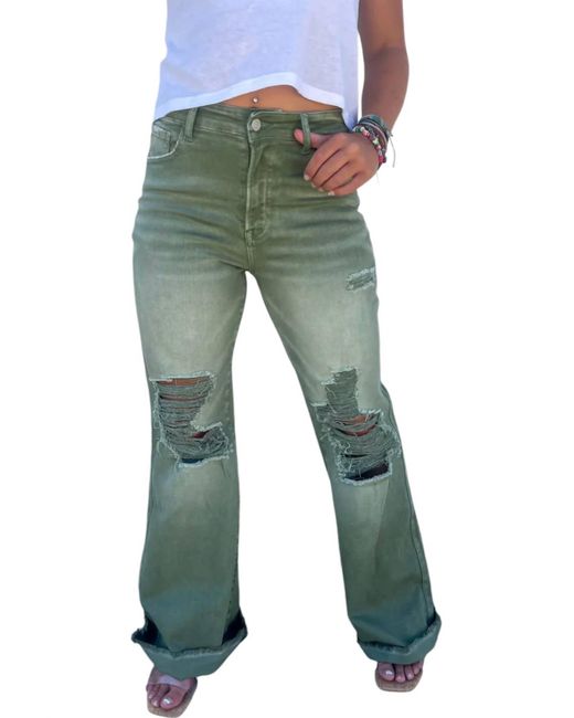 Blakeley Wide Leg Dad Jeans in Green | Lyst