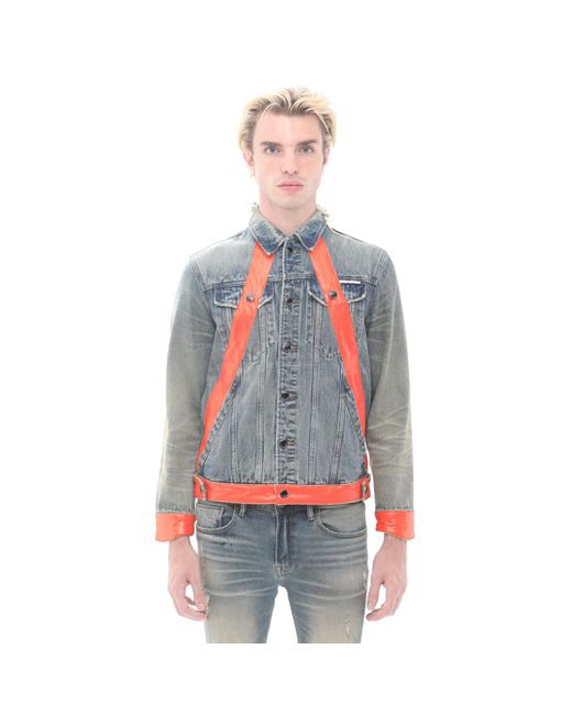 HVMAN Mk2 Denim Jacket Leather Applique in Red for Men | Lyst