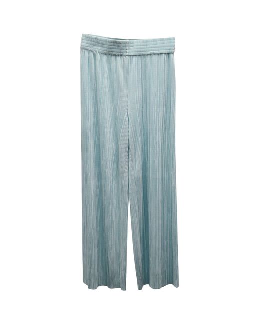Alice + Olivia Plisse Cropped Wide-Leg Pants in Blue | Lyst