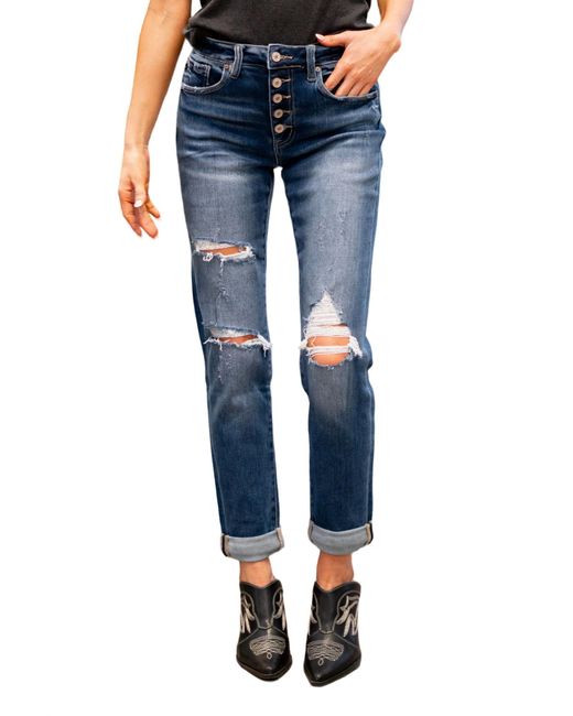 Kancan High-Rise Straight Leg Button Jeans in Blue | Lyst