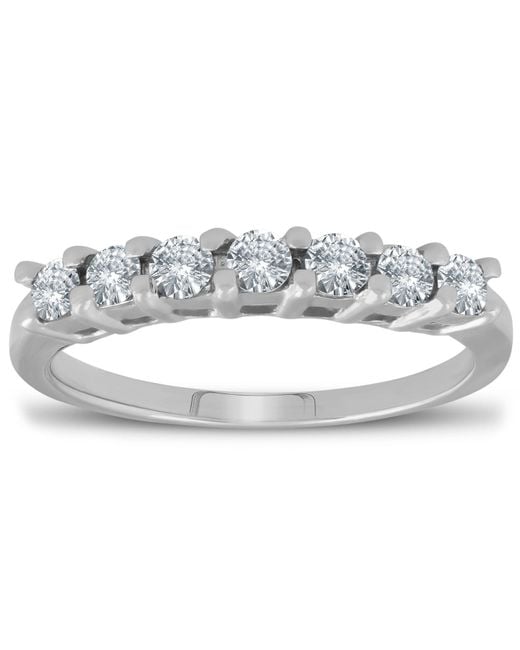 Pompeii3 1/2ct 7-stone Diamond Wedding Ring 14k White Gold Anniversary Band in Metallic | Lyst