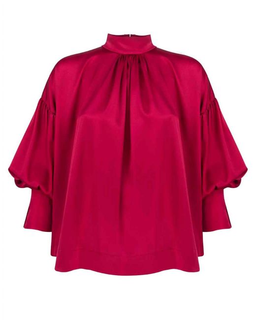 Monica Nera Classic Silk Amy Blouse in Red | Lyst