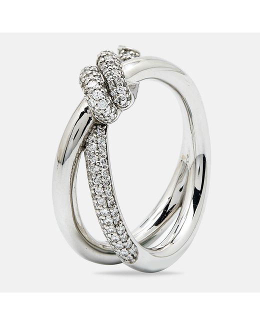 Tiffany & Co. Tiffany Knot Double Row Diamond 18K Ring in Metallic | Lyst