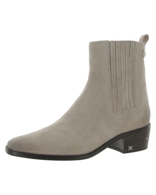 Sam Edelman Bronson Suede Stacked Heel Ankle Boots in Gray | Lyst