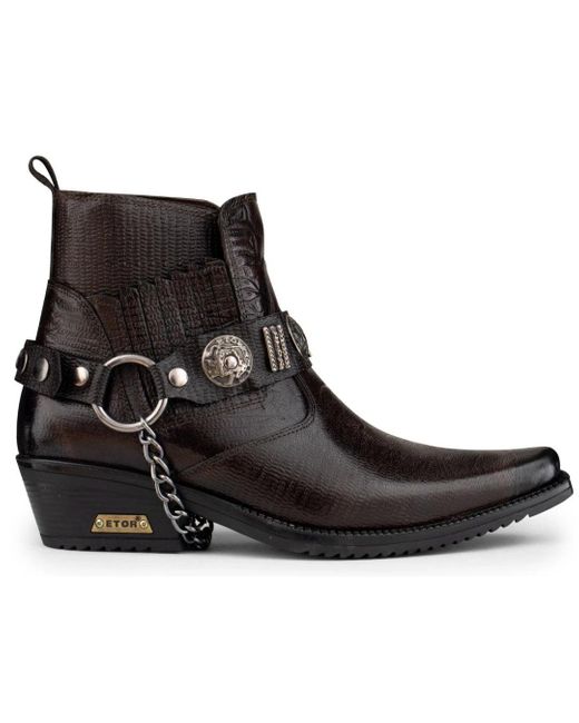 Etor Real Leather Cowboy Ankle Boots With Chain in Black for Men | Lyst