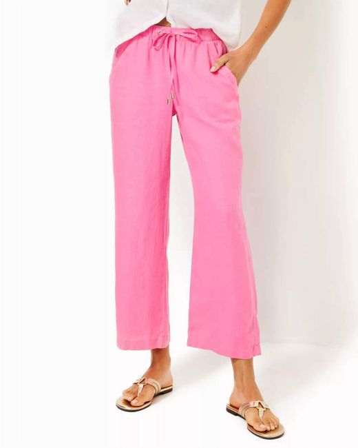 Lilly Pulitzer Brawley Linen Crop Pants in Pink | Lyst