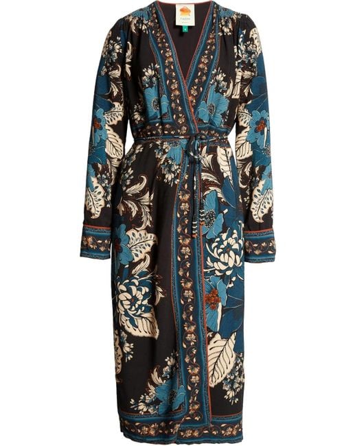 FARM Rio Midi Wrap Dress, Blossom Tapestry in Black | Lyst