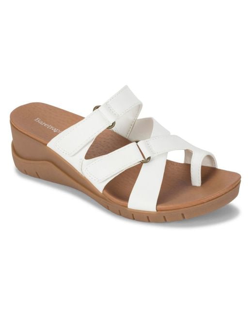 BareTraps Faux Leather Strappy Wedge Sandals in White | Lyst