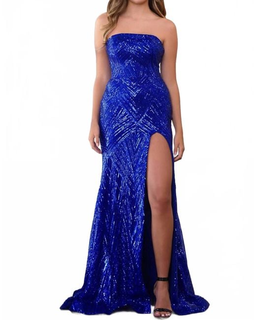 Ava Presley Beaded Sequin Strapless Evening Dress in Blue | Lyst