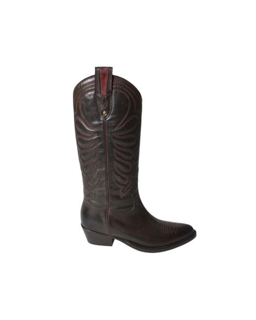 Paola D'arcano Dark Leather Ohio Cowboy Boots in Black | Lyst