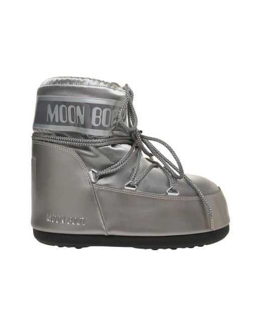 Moon Boot Metallic Finish Ankle Boots With Lace-Up Closure in Gray | Lyst