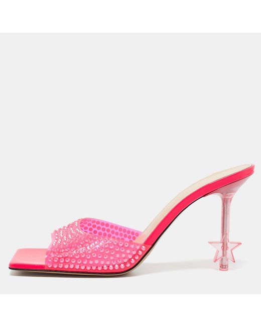 Mach & Mach Neon Pvc Crystal Embellished Star Slide Sandals in Pink | Lyst