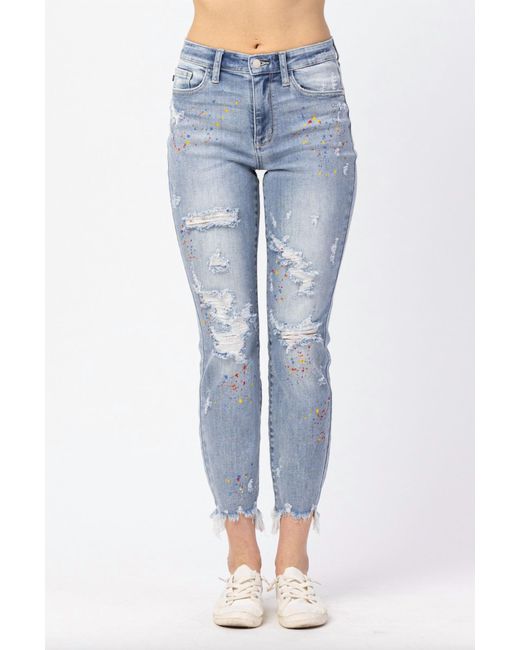 Judy Blue Paint Splatter Boyfriend Jean in Blue | Lyst