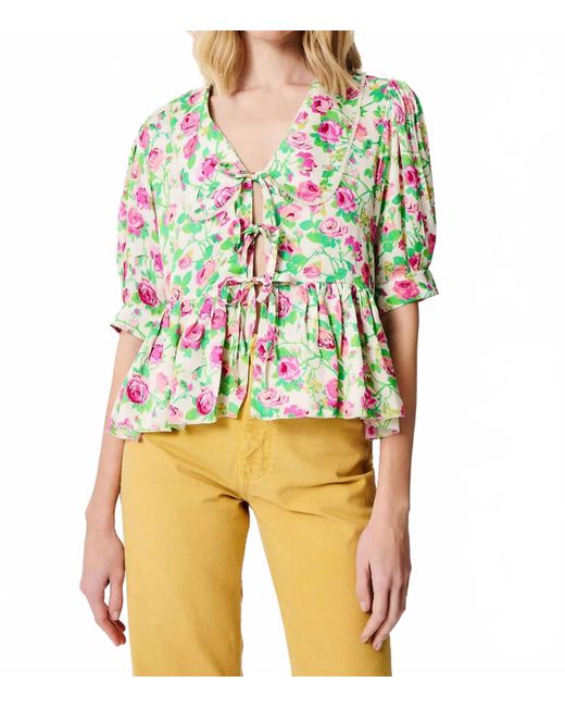 Manoush Rose Print Peplum Blouse in Yellow | Lyst
