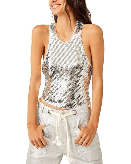 Free People Disco Fever Metallic Sequin Halter Top in White | Lyst